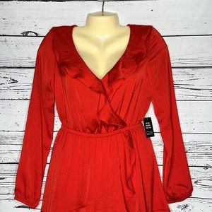 Express | Dresses | Express Nwt Size S Red Surplice Vneckline Ruffle ...